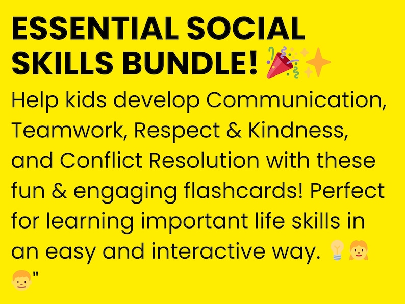 Social Skills Flashcards for Kids, Communication, Teamwork, Kindness ...