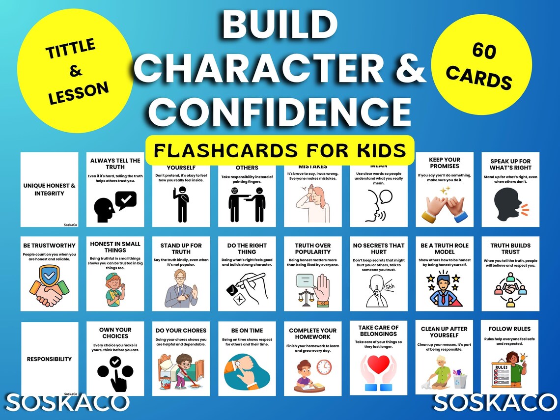 Build Character & Confidence Flashcards for Kids, Emotional Regulation ...