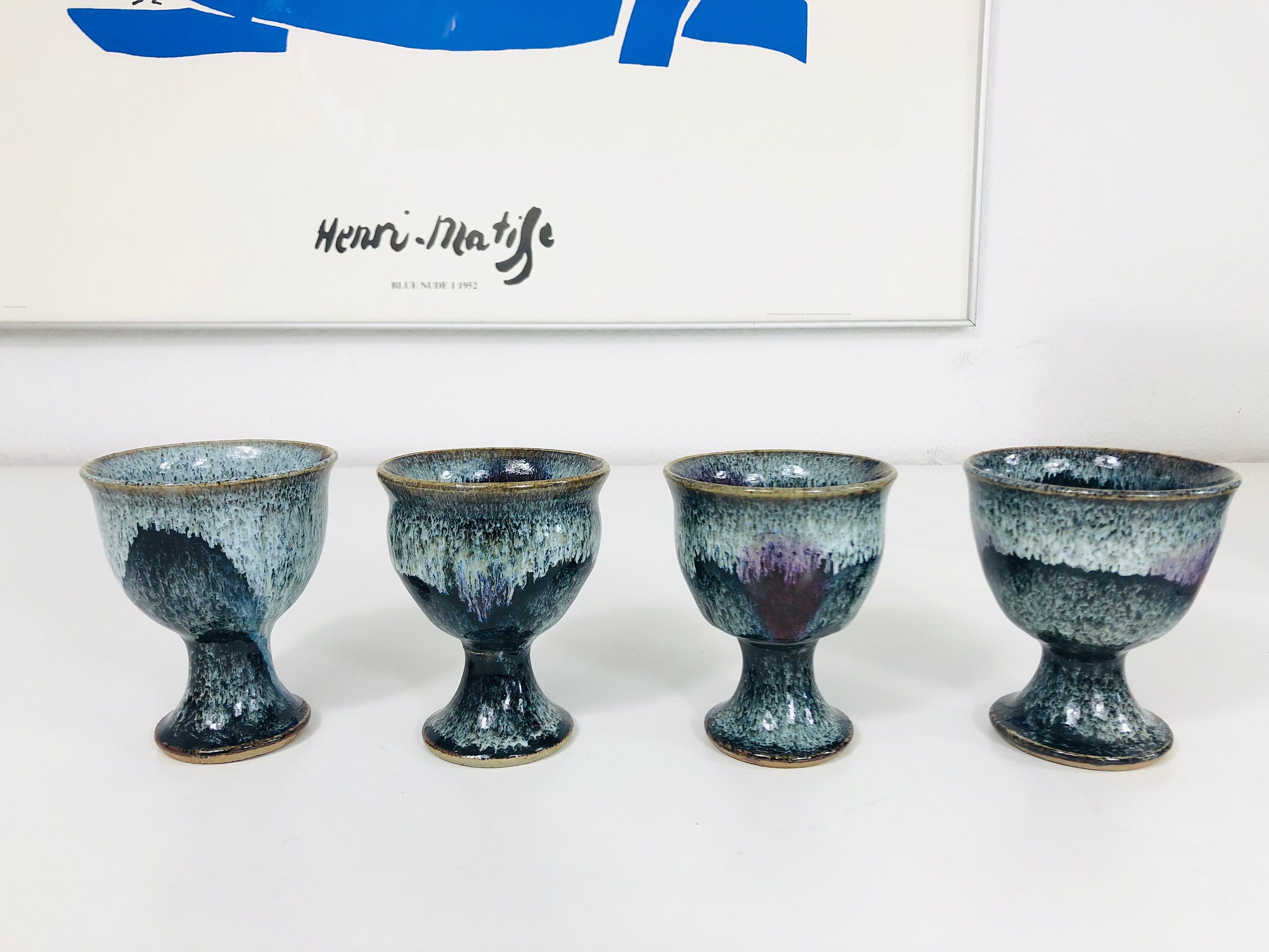 Studio Art Pottery 4 Wijnglazen / Kelken Drip Glaze - Etsy