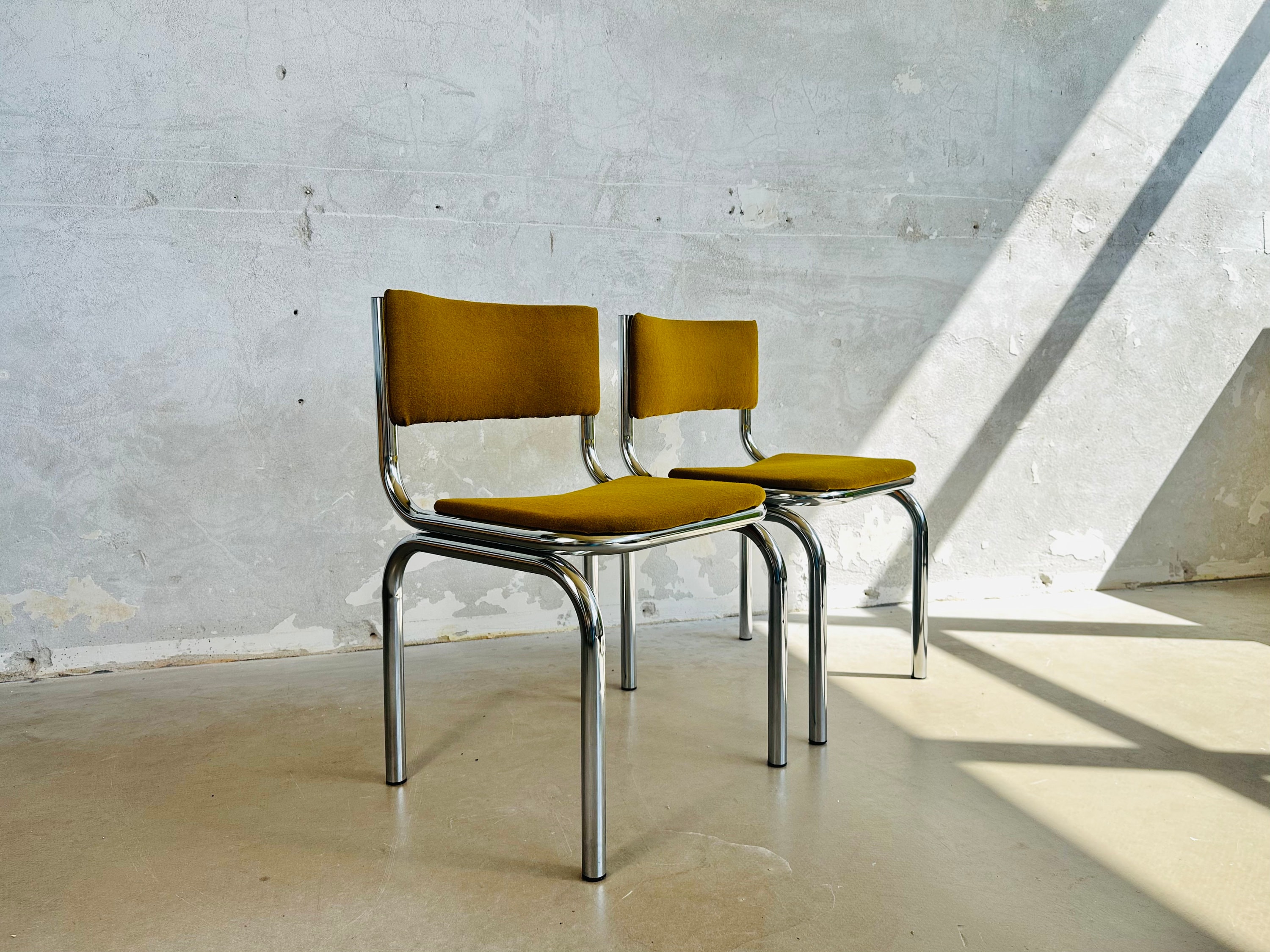 Tubular space Age Frame reupholstered Chairs 1 of 2 Stoelen 1970s ...