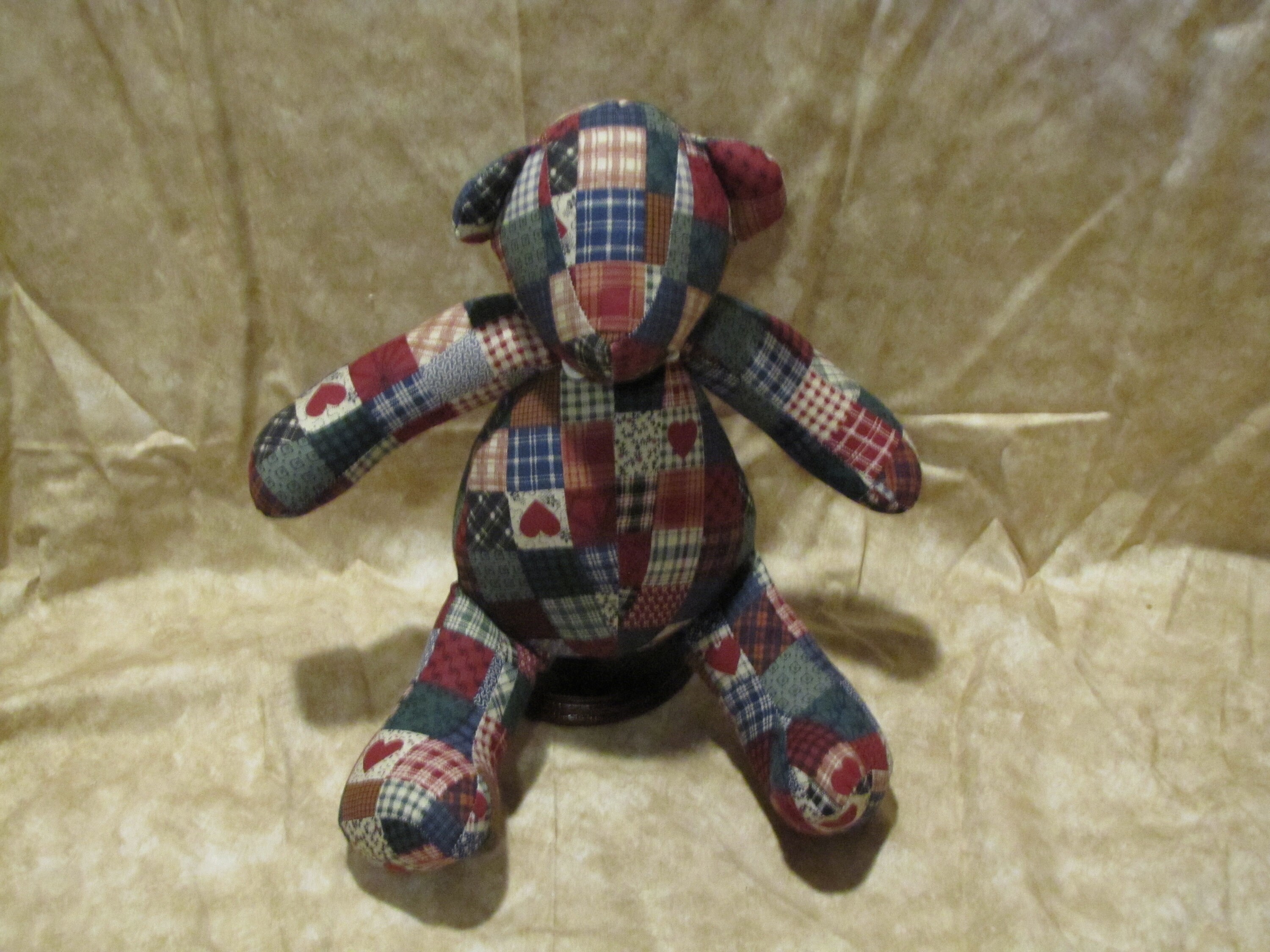 HEART PATCHWORK BEAR. This is a Handmade Memory Bear. He is Available in 18 Inches and 14 Inches ...