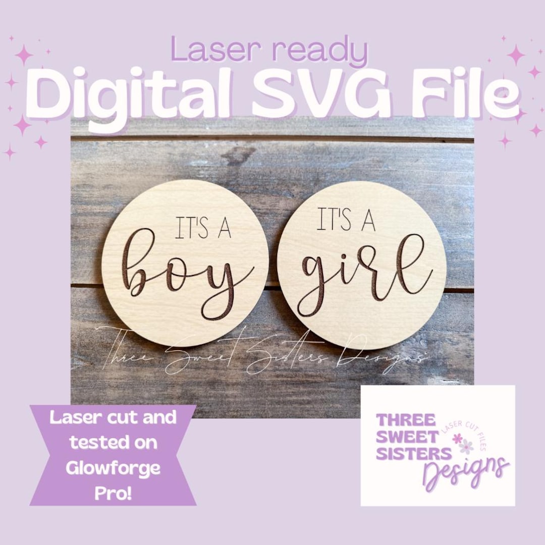 Baby Gender Announcement Signs SVG Laser Cut File | Glowforge | Digital ...