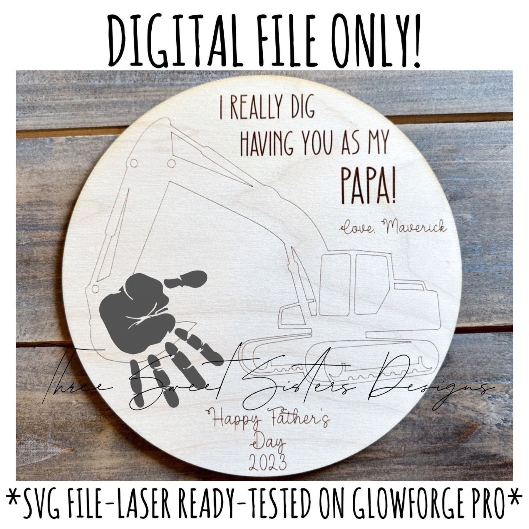Personalized Father's Day Handprint Sign SVG Laser File Glowforge File ...