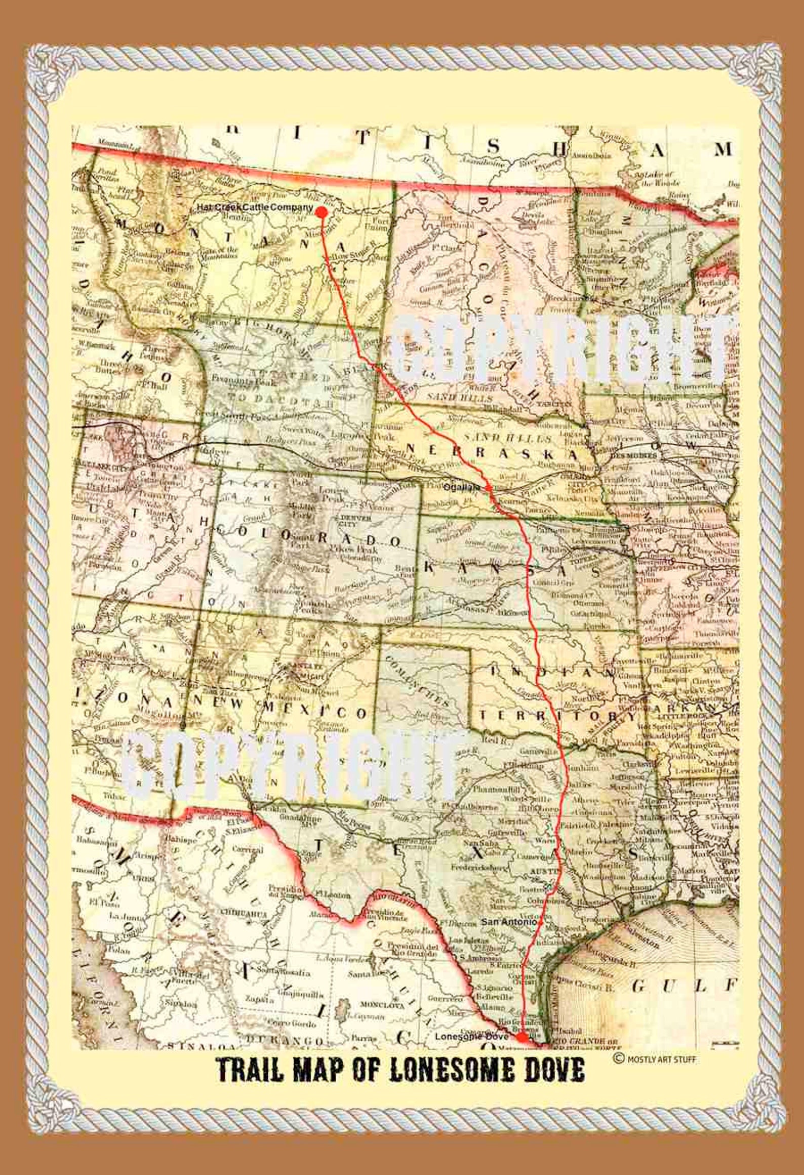 Digital Instant Download City Lonesome Dove Trail Map to - Etsy
