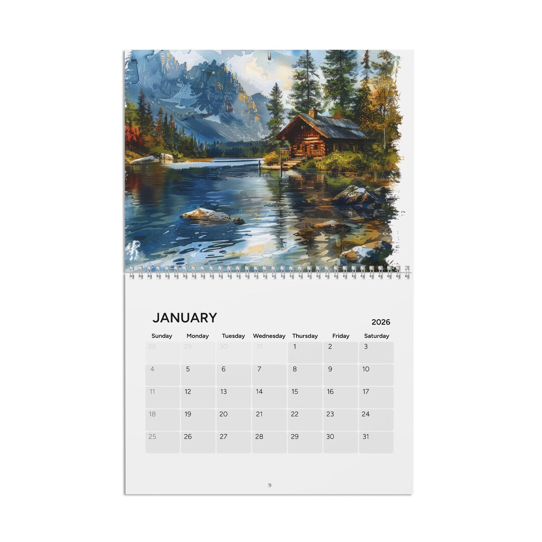 Wall Calendar (2026) Log Cabin Art Winter Summer Paintings Prints ...