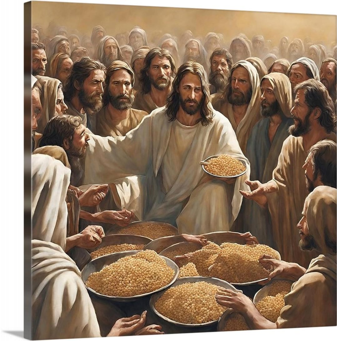 Jesus Christ Feed the Multitudes Painting on a Canvas Wrap Print up to ...