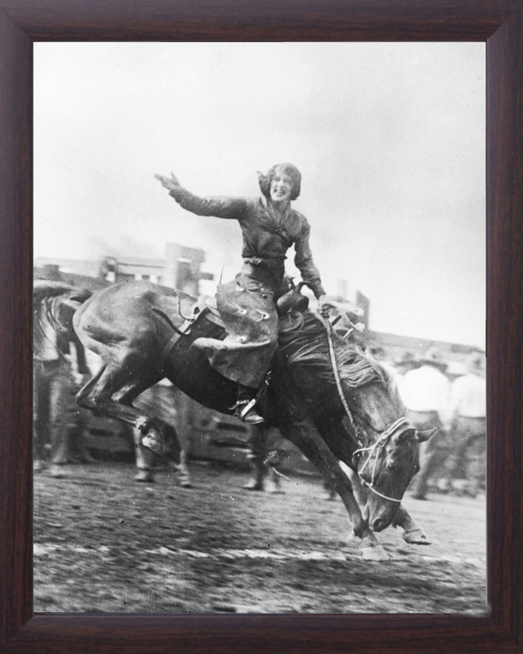 Bronc Ride Rodeo Cowgirl Framed Photo Pirnt, Western 8 X 10 Photo Old ...