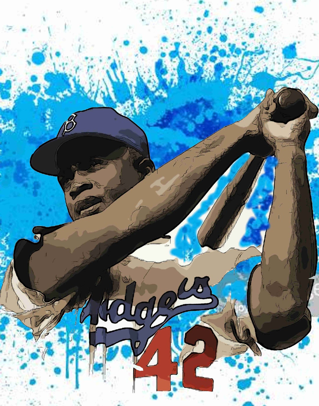 Jackie Robinson Abstract Watercolor Art Print Hall of Fame Baseball ...
