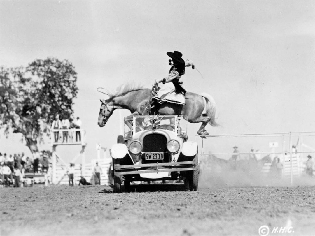 Rodeo COWGIRL Trick Riding 8 X10 Photo A Woman and Her Horse Hurdle a ...