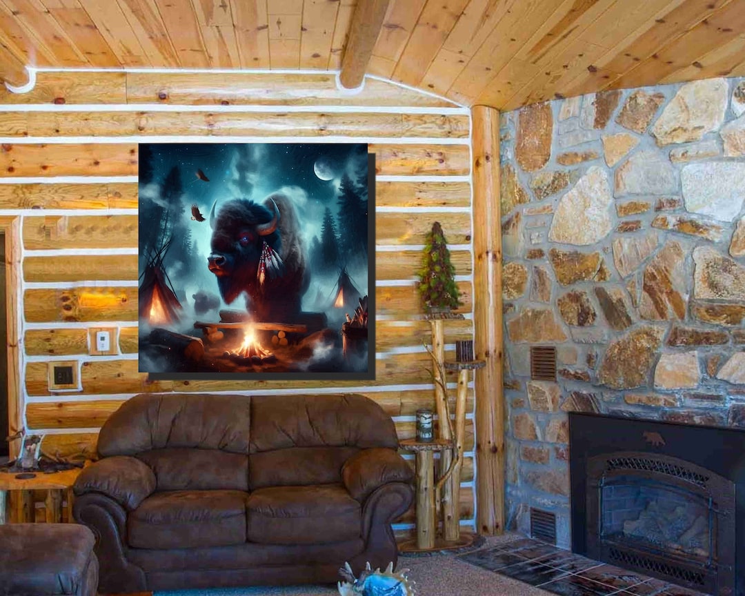 Native American Indian Buffalo Culture Oil Paianting on a Canvas Wrap ...