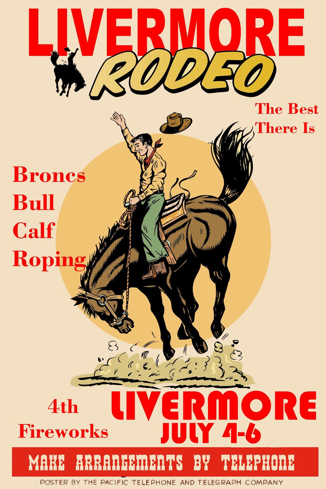 Livermore Rodeo 16 X 24 Inch Poster Retro Print Art Old West Cowboys ...
