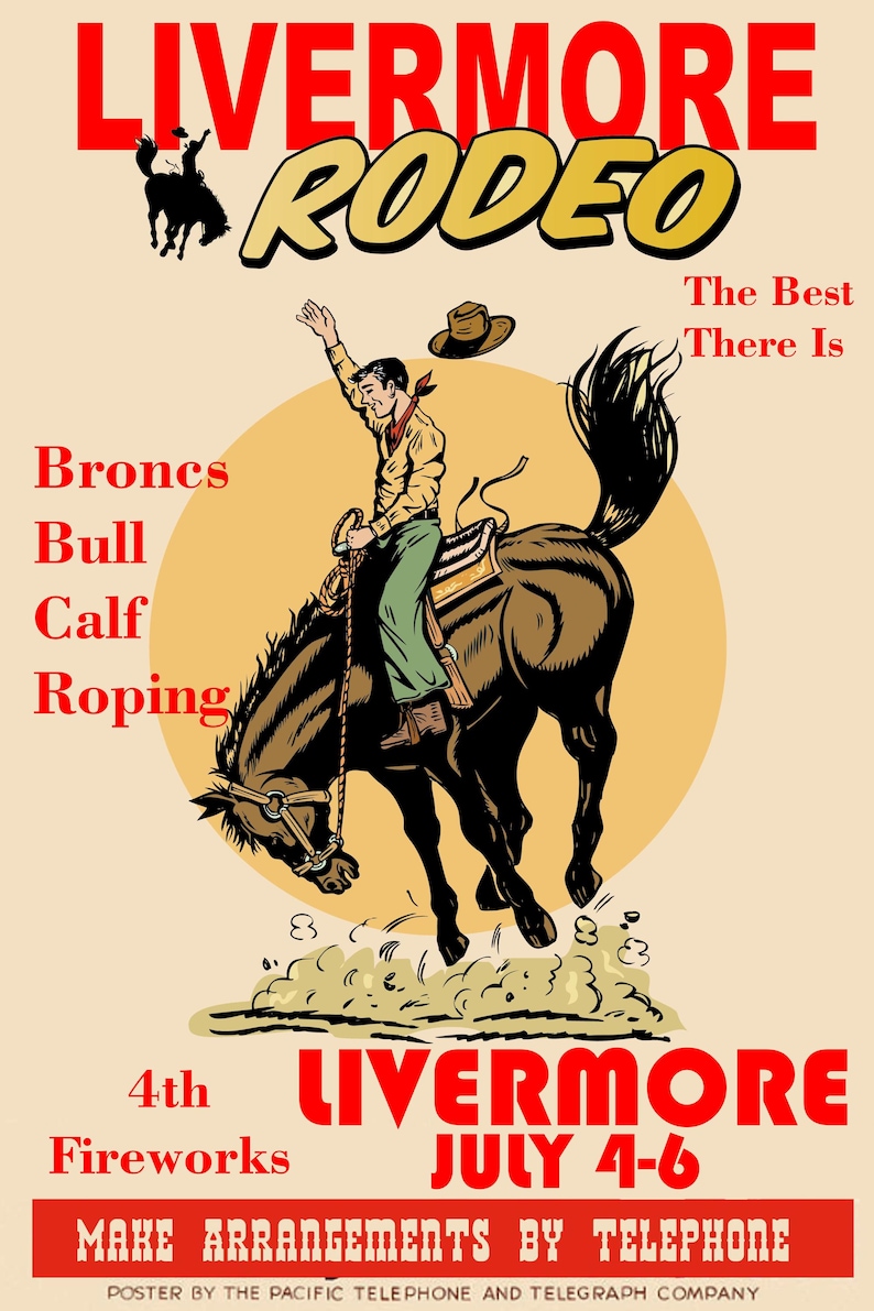 Livermore Rodeo 16 X 24 Inch Poster Retro Print Art Old West Cowboys ...