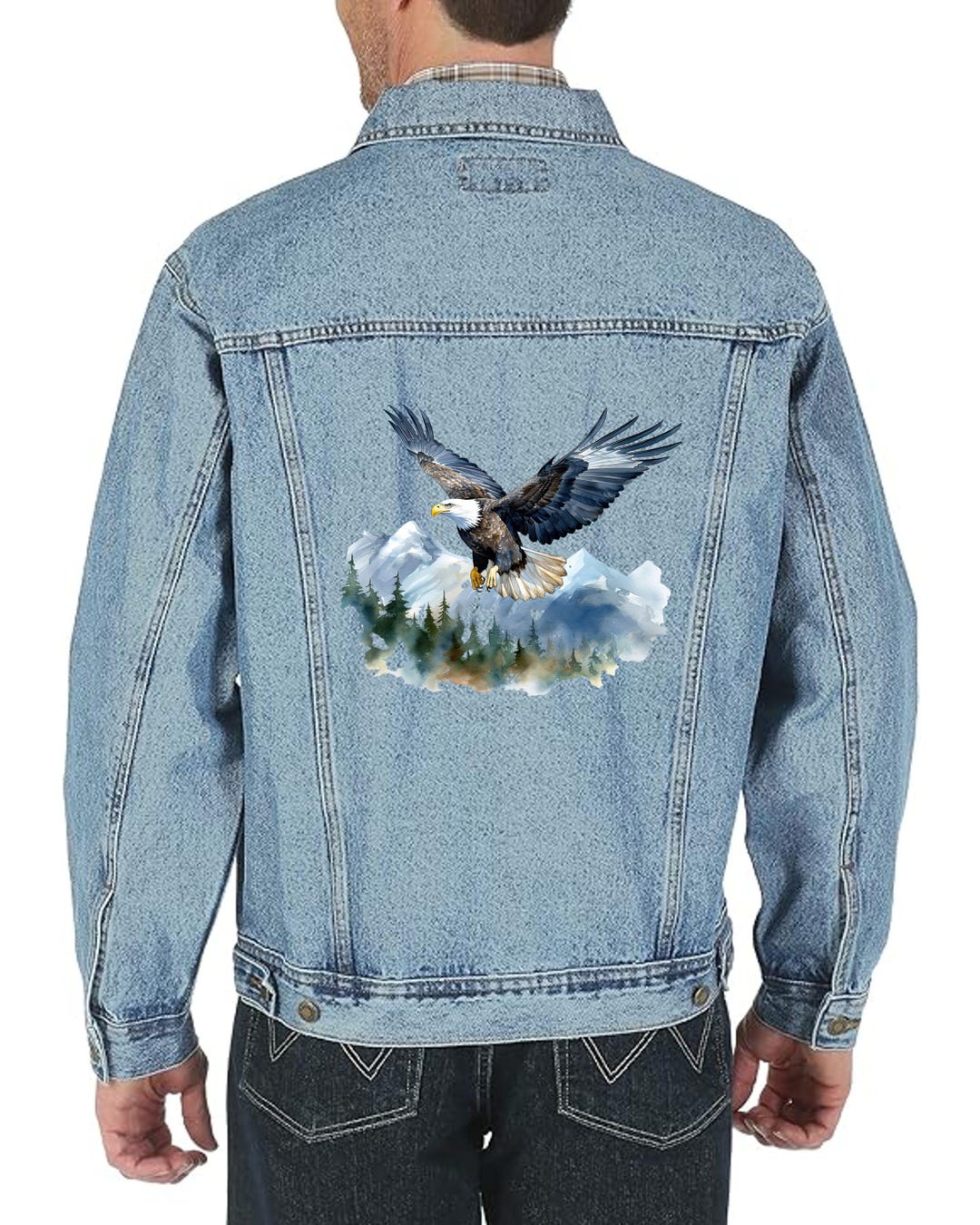 Bald Eagle in Flight Mountain Design Men's Denim Jacket, Casual ...