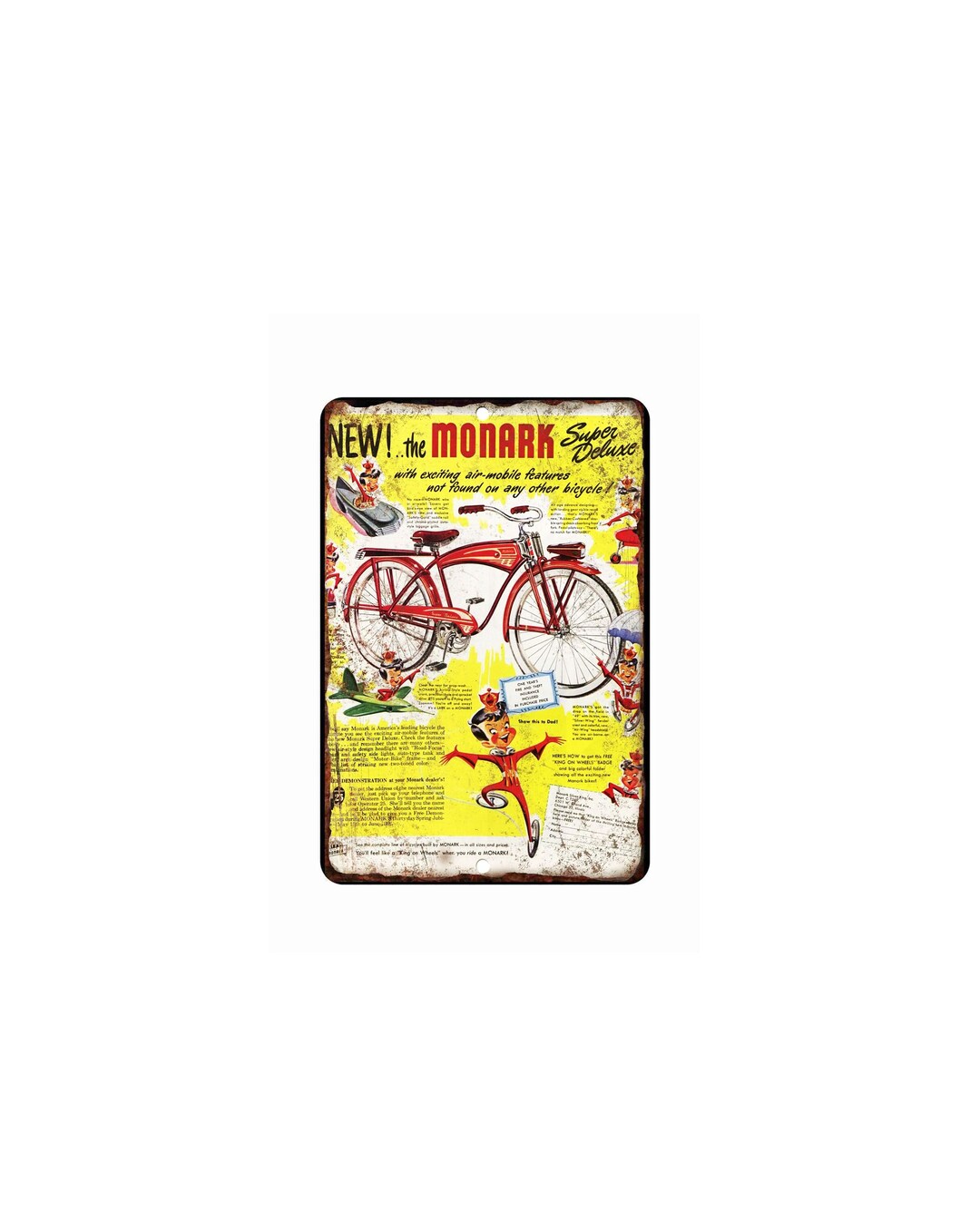 Monarch Bicycles 1950s Advertising 8 X 12 Tin Sign All Metal Vintage ...