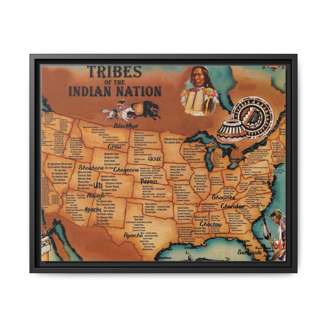 Tribal Nation Map Each States Tribes in Detail Art, Multicolor Canvas ...