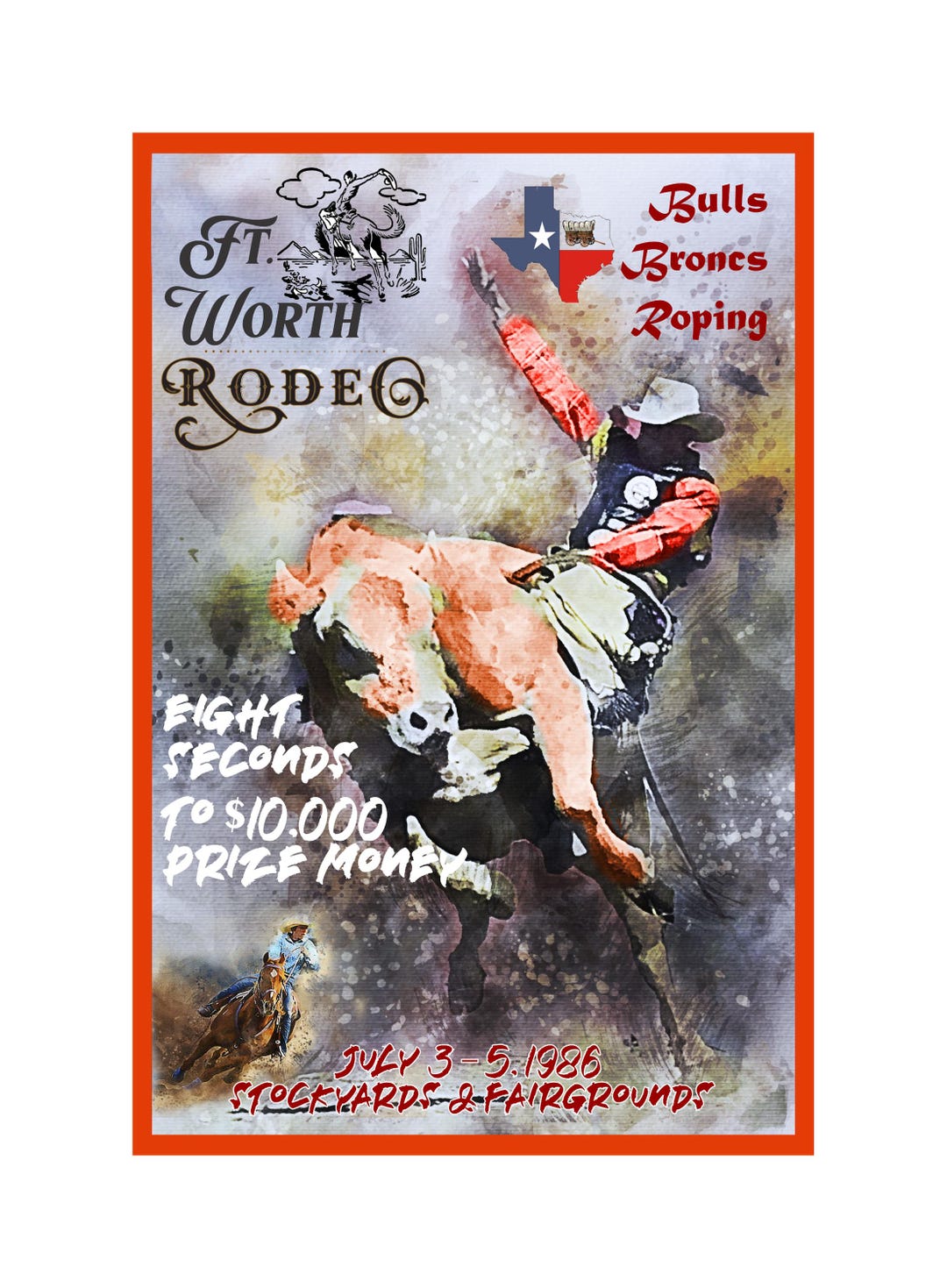 Ft Worth Rodeo Poster up to 20 X30 Inchsize Retro Print Art Old West ...