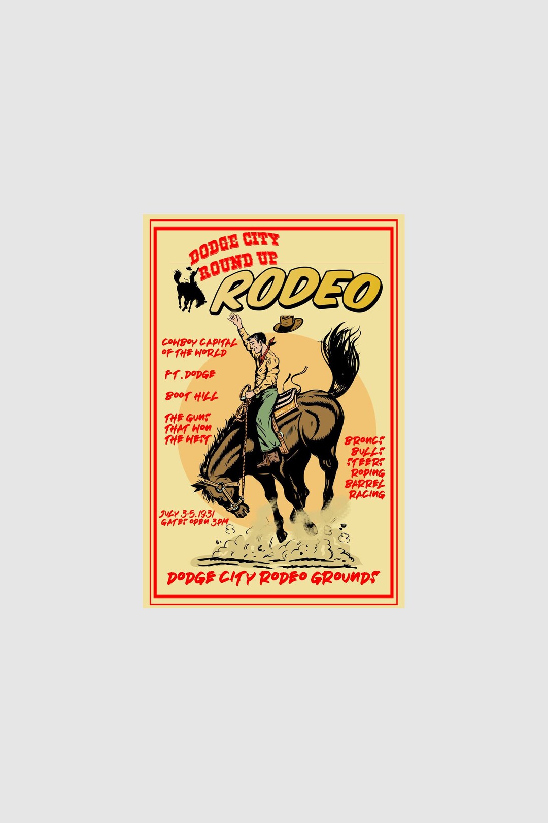 Dodge City Roundup and Rodeo 16 X 24 Inch Poster Retro Print Art Old ...