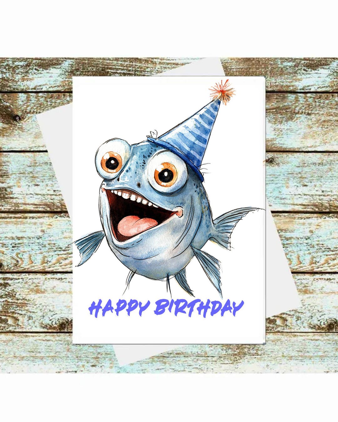 The Fish Cute Funning Happy Birthday Card 5x7 Greeting Card Funny ...