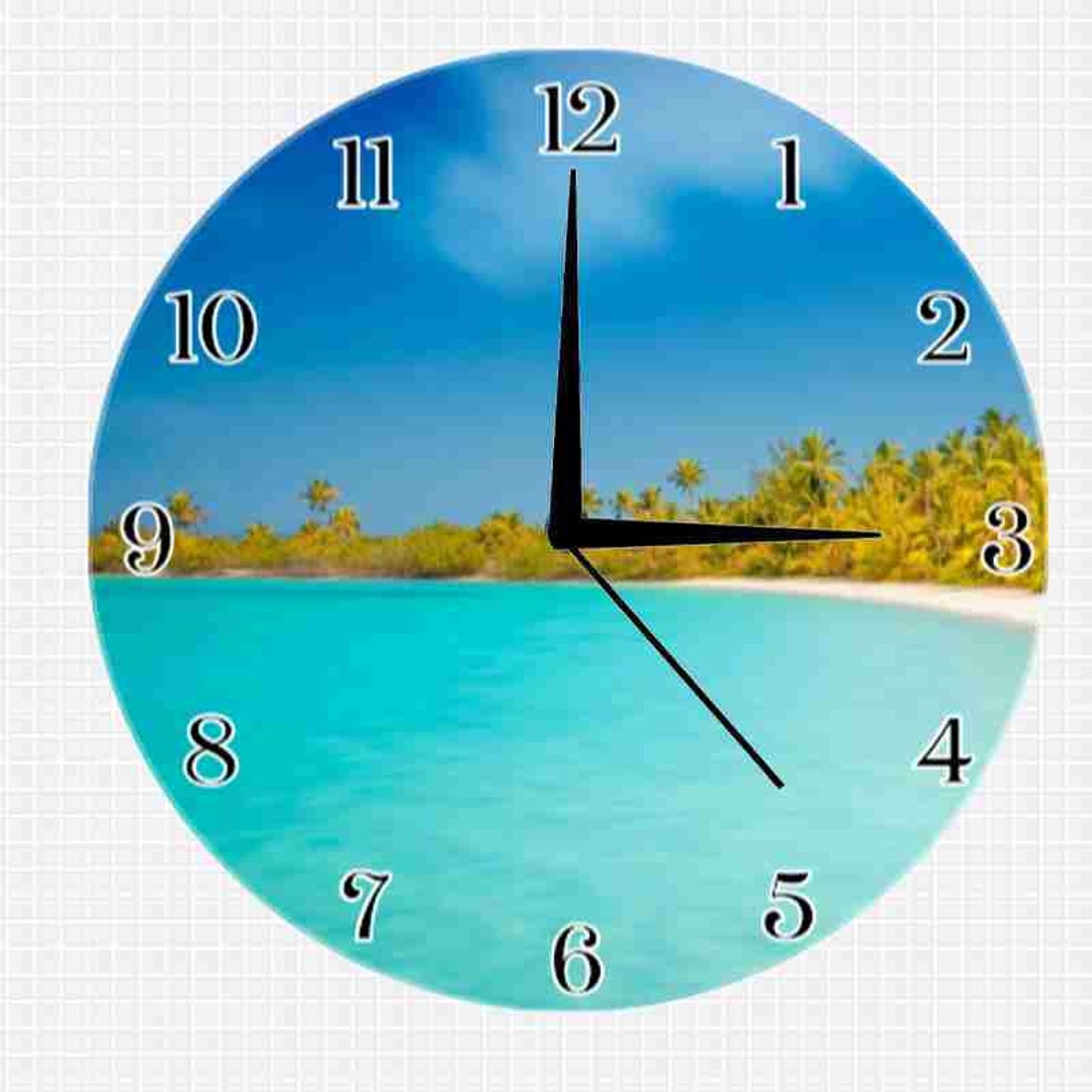 Sandy Beach Hawaii Blue Ocean Water Art Painting Wall Clock up to 16 ...