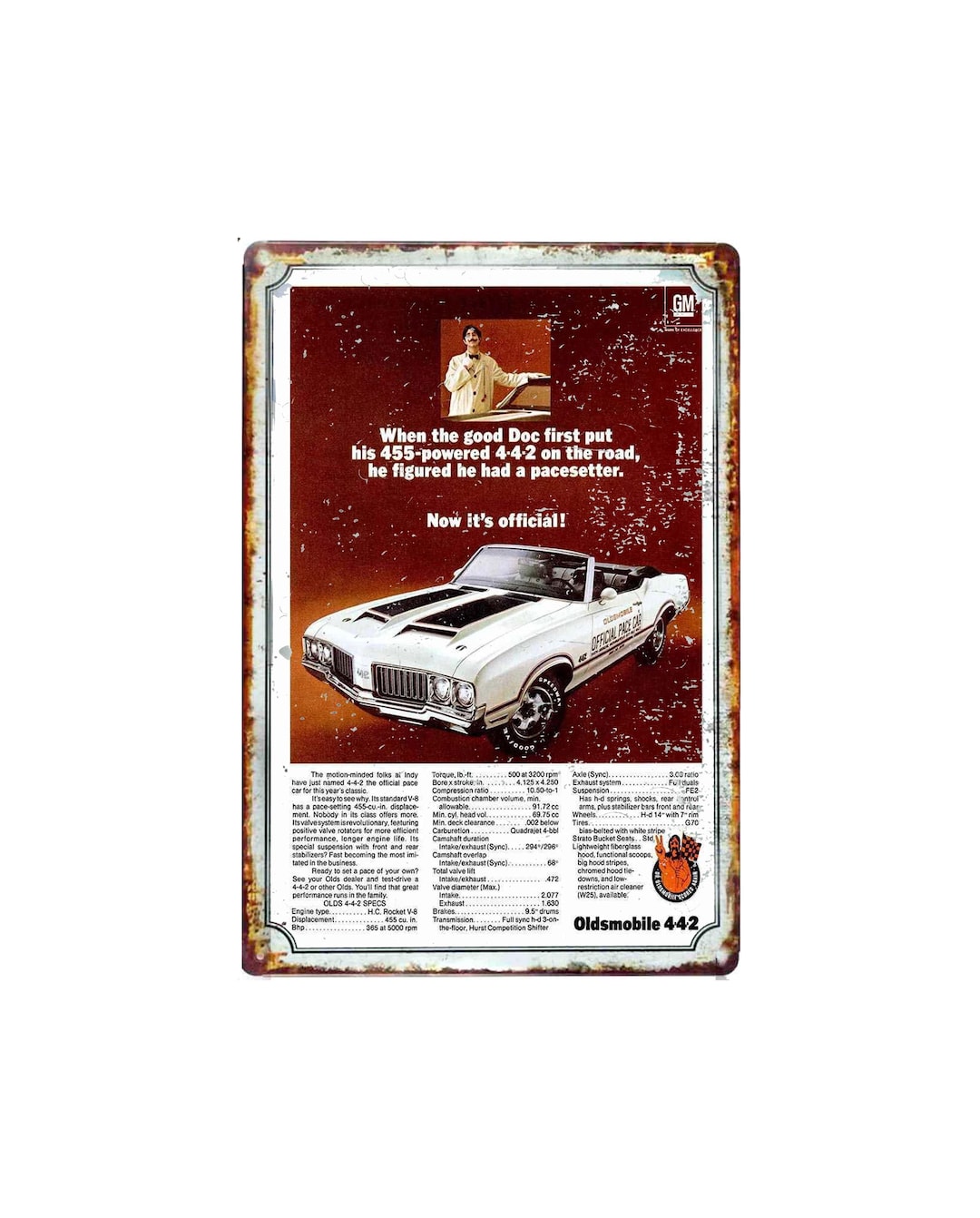 1970 Olds 442 Muscle Car Magazine Advertising Old Metal Tin Sign ...