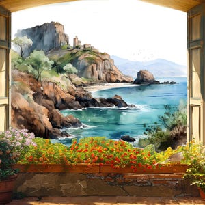 Sea Side Ocean View Window Art Gallery Canvas Wrap Print up to 24 X 36 ...