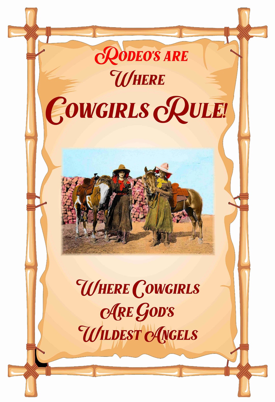 Cowgirls Rule Are God's Wildsest Angels Vintage Poster 12 X18 Inches ...