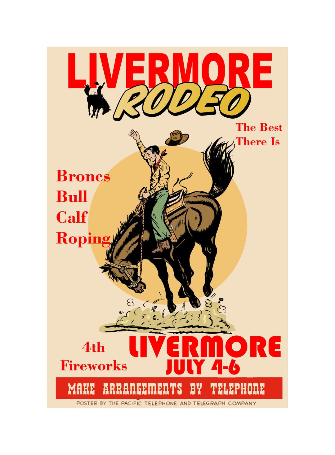 Livermore Rodeo 16 X 24 Inch Poster Retro Print Art Old West Cowboys ...