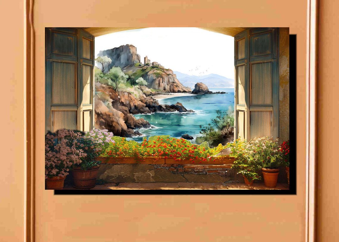 Sea Side Ocean View Window Art Gallery Canvas Wrap Print up to 24 X 36 ...