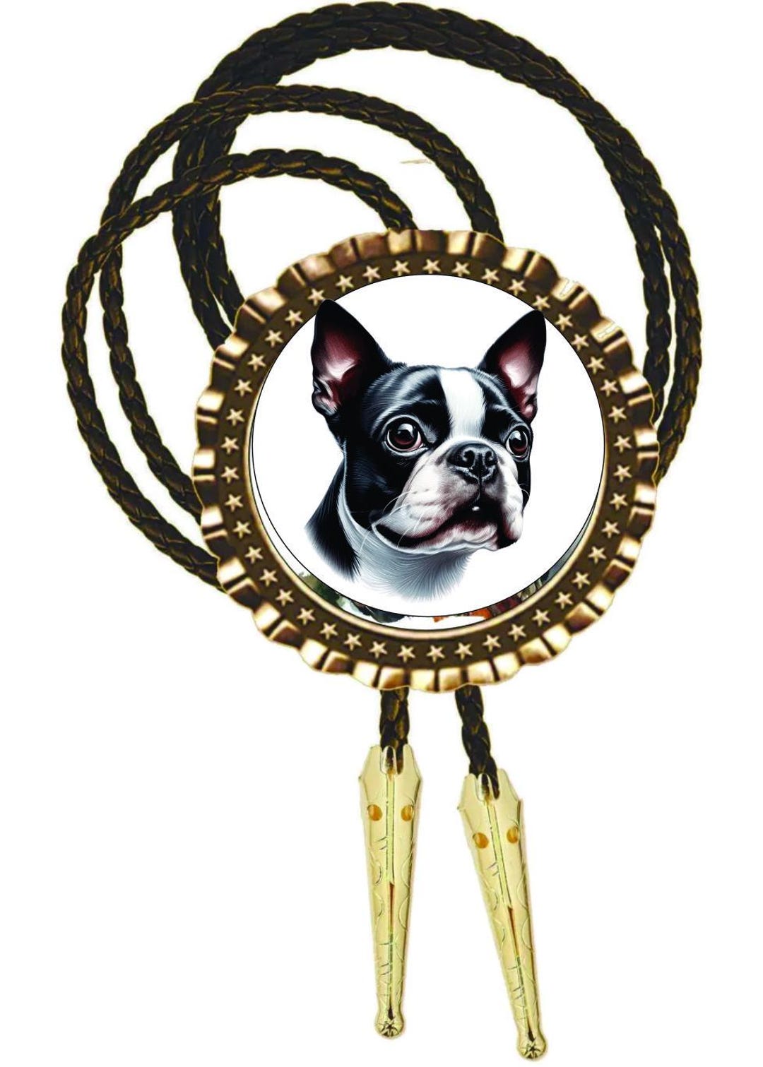 Boston Terrier Dog Art Bolo Tie Photo Art .all Brass Necktie Bolo Pets ...