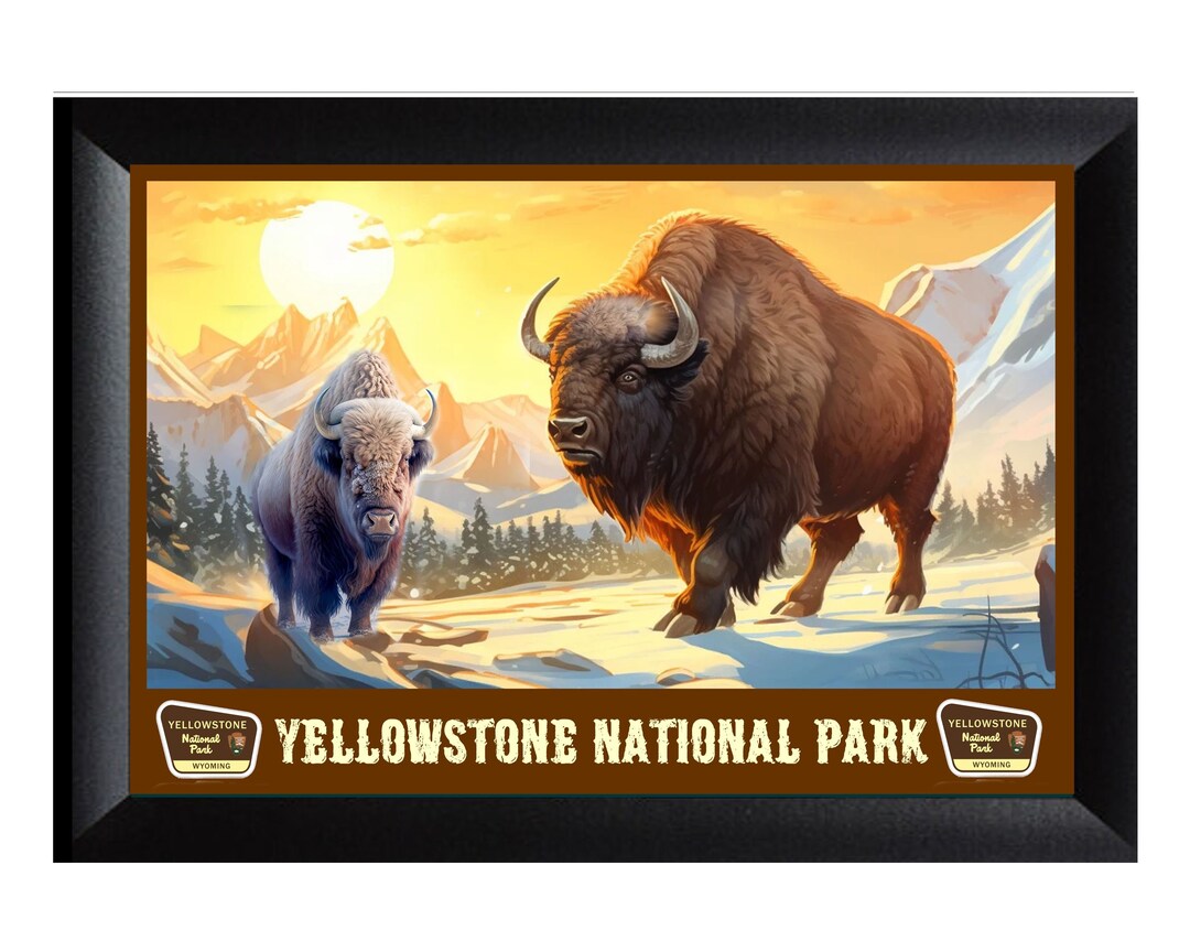 Yellowstone National Park Buffalo Bison Art Winter Scene 20 X 30 Poster ...