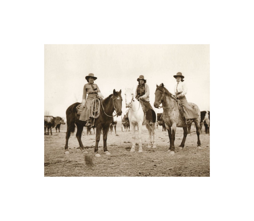Cowgirls on Horseback 8 X10 Photo Old West Fashion Rodeo Bull Riding ...