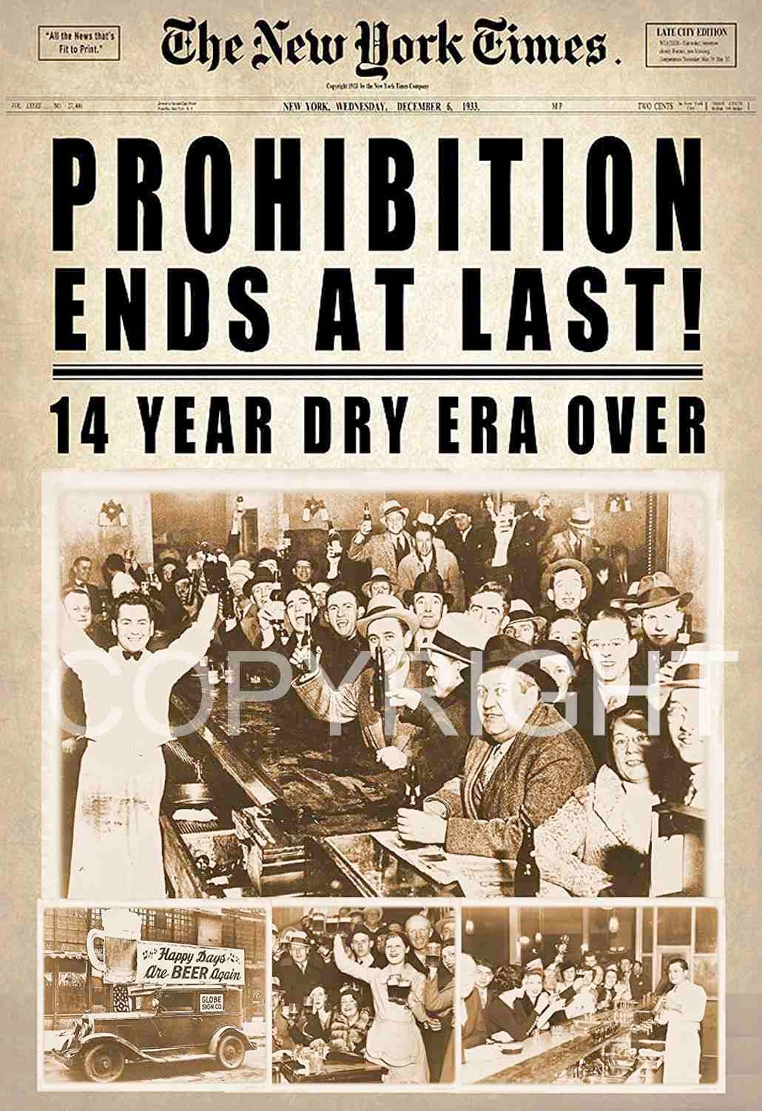 Prohibition Ends Newspaper Headline XXXL Vintage Poster 12 X 18 - Etsy