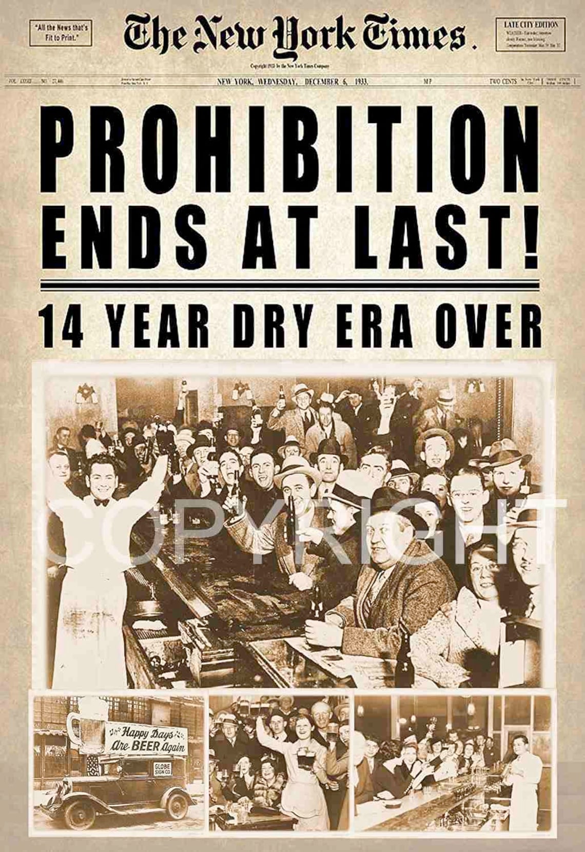 Prohibition Ends Newspaper Headline XXXL Vintage Poster 12 X - Etsy