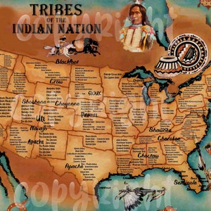 Native American Indians Tribal Map United States Includes Tribal Names ...