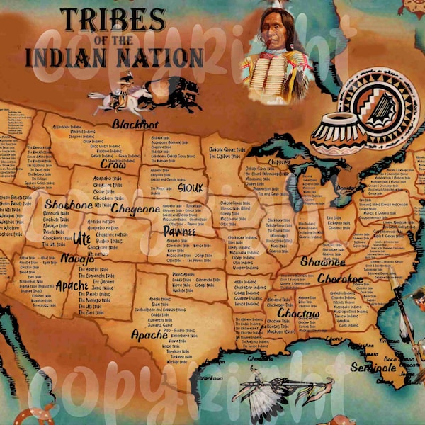 United States Map Tribal Nations - Etsy