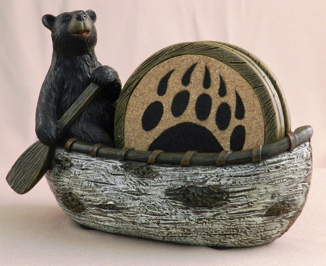 Black Bear in a Canoe Set of 4 Wilderness Wildlife Collection Montana ...