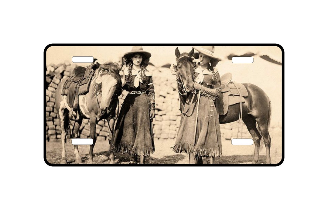 2 Rodeo Cowgirls Wtih Horses Full Size License Plate Old West Art ...