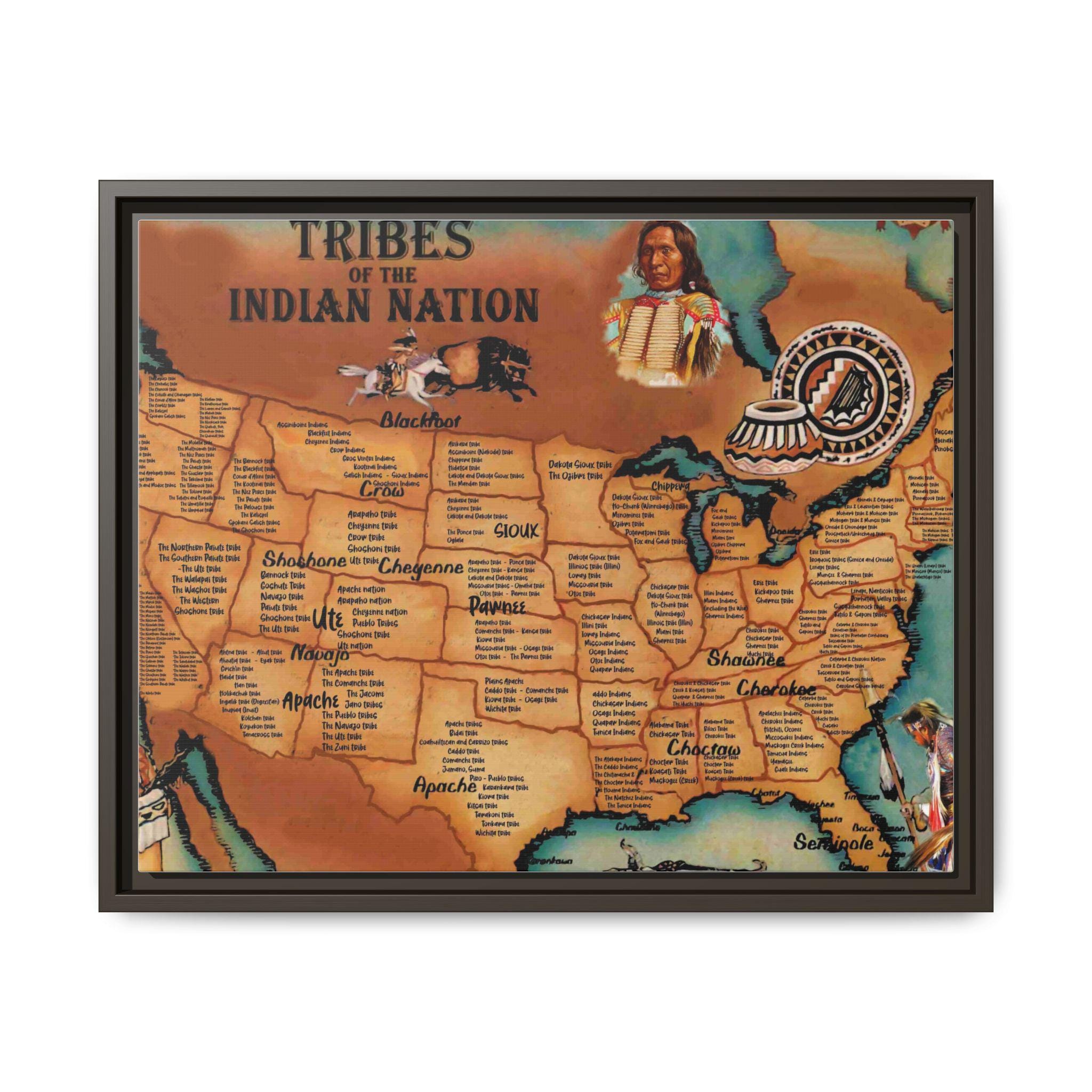 Tribal Nation Map Each States Tribes in Detail Art, Multicolor Canvas ...