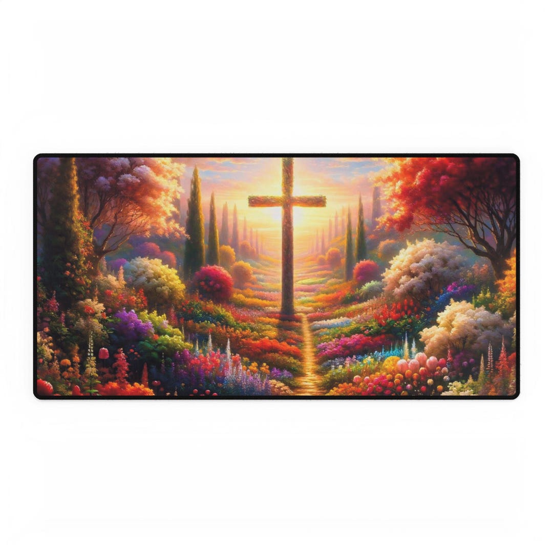Christian Faith Jesus Christ Inspirational Cross Desk Mat | Faith-based ...