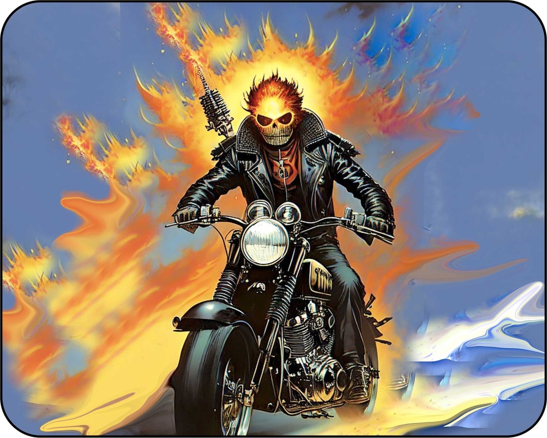 The Devil Skull on His Motorcycle ART Throwing Flames Mouse Pad Photo ...