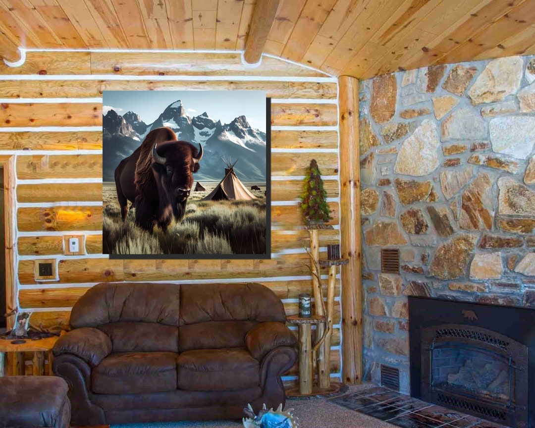 Native American Indian Buffalo Culture Oil Paianting on a Canvas Wrap ...