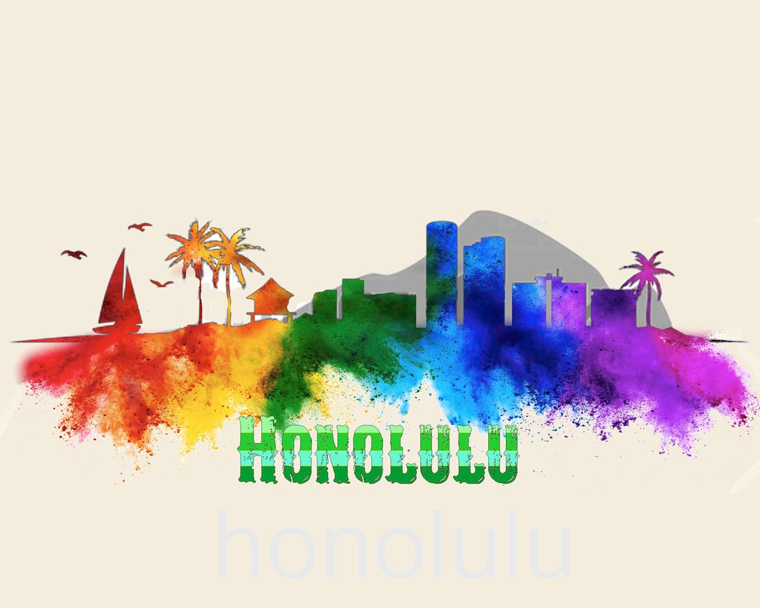 Honoluluhi Art Skyline Cityscape Waterccolor Art Poster Painting ...