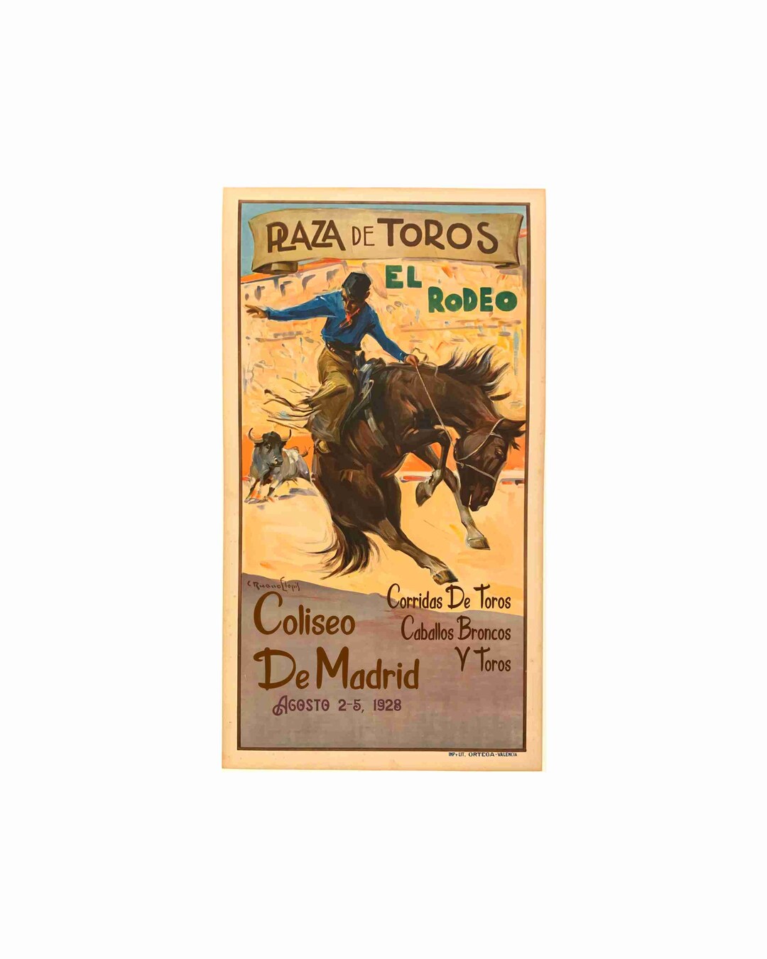 Spanish Spain Rodeo and Bull Fighting 1928 RARE Find Poster 15 X 27 ...