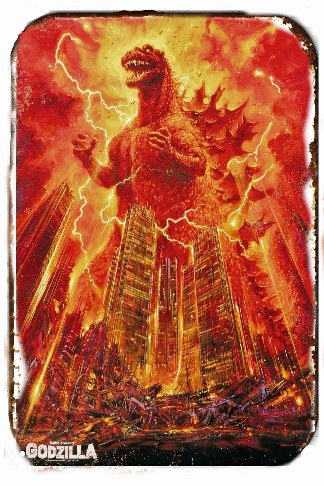 Godzilla in Japanese Movie Poster on a Tin Sign All Metal Vintage Retro ...