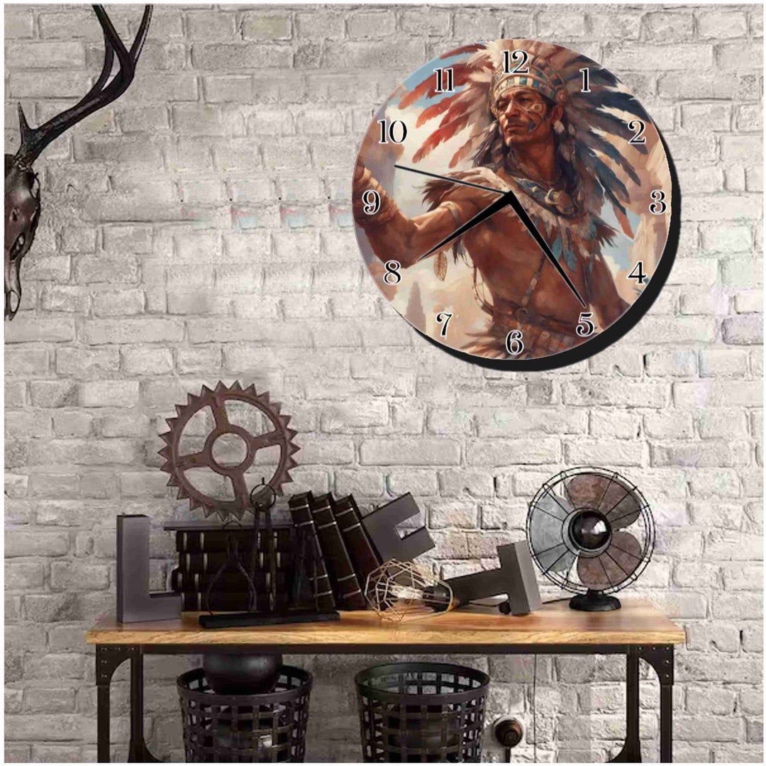 Native American Indian Warrior Wall Clock up to 16 Vintge Art Solid ...