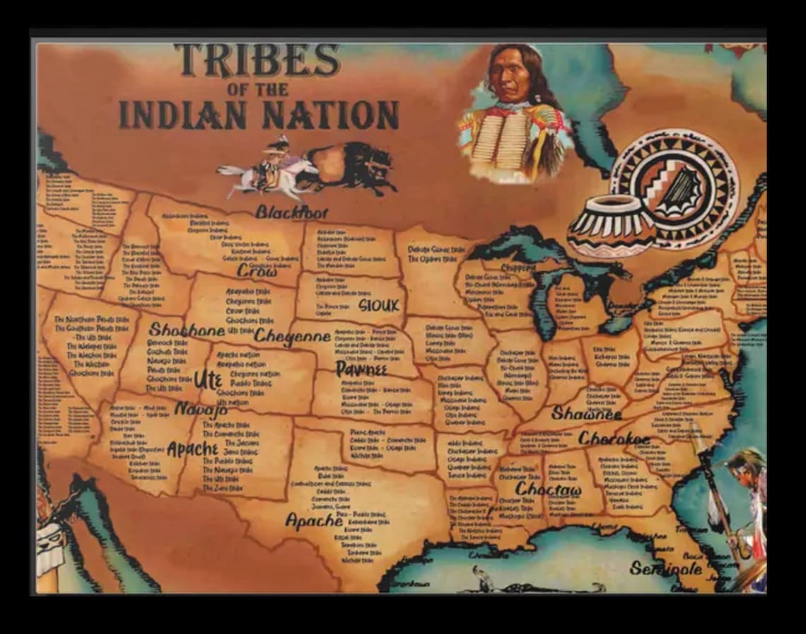 Native American Indians Tribal Map United States Includes Tribal Names ...