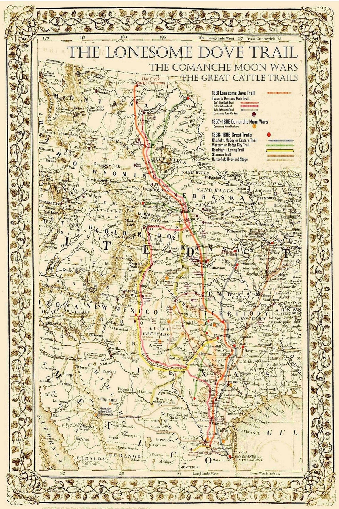 12 x 18 Canvas Wrap Ready to Hang Lonesome Dove Trail Map | Etsy