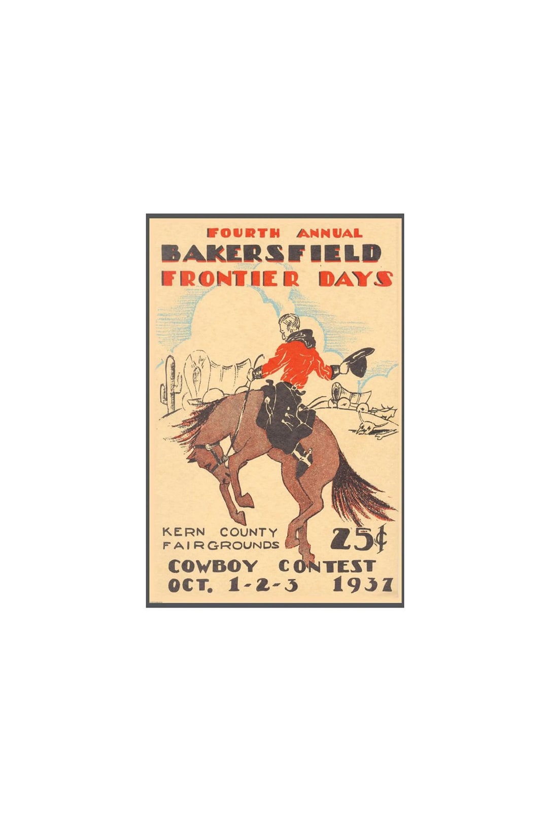 Bakersfield Rodeo Vintage Poster 12 X18 Inches Retro Print Artold West Cowboys Broncs Roping ...