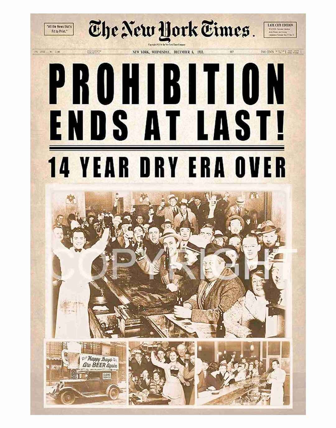 12 X 18 Inch High Res Digital Instant Download Prohibition Ends New ...
