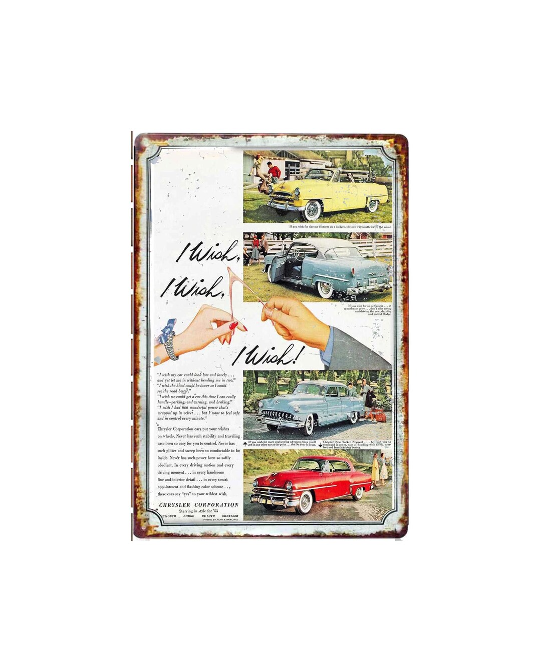 1952 Chrysler Car Advertising Old Metal Tin Sign Vintage Advertising ...